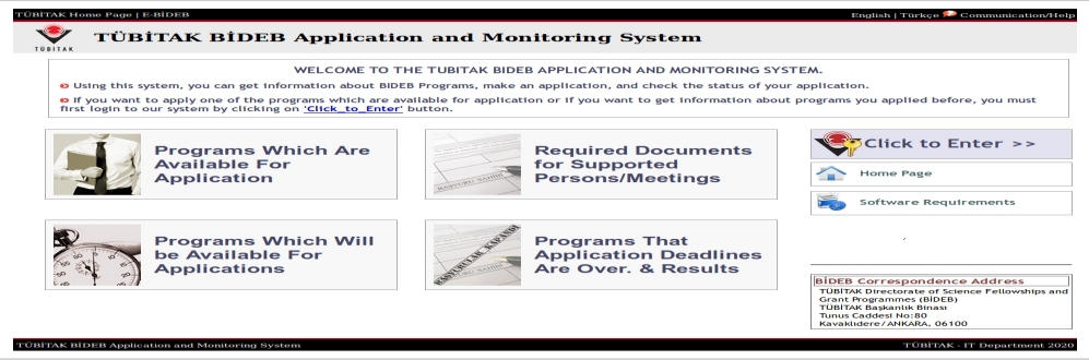 BIDEB Application and Monitoring System | TÜBİTAK | Türkiye Bilimsel ve ...